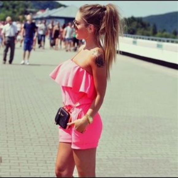 Boutique | Other | Hot Pink Ruffle Jumpsuit Boutique Item Never Worn ...